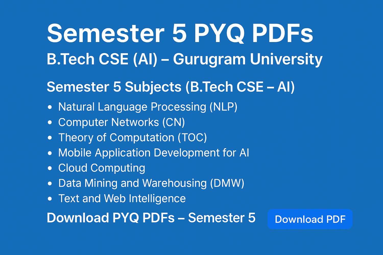 Semester 5 PYQ PDFs – B.Tech CSE (AI) – Gurugram University | Tauqueer Alam